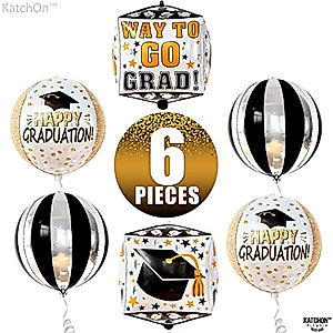 Big, 22 Inch Happy Graduation Balloons 2023 - Pack of 6 | Graduation Mylar Balloons for Black and Silver Graduation Party Decorations 2023 | Congrats Balloon, Kindergarten Graduation Decorations 2023