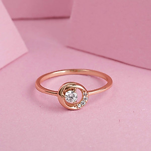 VOLUKA 18K Roes Gold Plated Flower Ring for Women Cubic Zirconia Wedding Engagement Ring for Lover ﻿