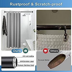 Matte Black Shower Curtain Rod - 28 to 48" Adjustable Non Slip Shower Rod Wall Mounted for Bathroom,Closet,Kitchen - Rustic Industrial Curtain Rod