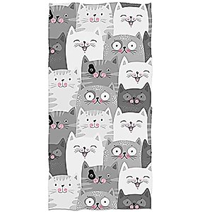 SLHETS Funny Grey Cats Hand Towel Cute Kittens with Different Expressions Small Bath Towel Soft Absorbent Towels for Bathroom/Kitchen Decoration Hotel Gym Spa Sweat Towels 13.6 * 29'