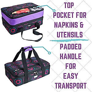 Pursetti Casserole Carriers for Hot or Cold Food, Perfect Insulated Food Carrier for Potluck, HolidayParties/Picnic/Cookouts, Fits 9"x13" Baking Dish (Purple Circle w/Purple Accent)