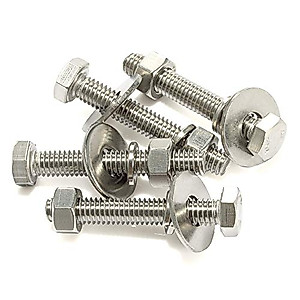 M10-1.5 x 60mm Hex Head Bolts, Hex Nuts, Extra-Large and Thick Flat & Lock Washers, Fully Threaded, 304 Stainless Steel, 4 Sets