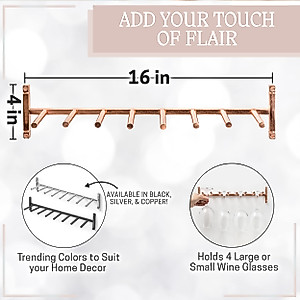 Wine Glass Rack, Wall mounted Wine Glass rack, Under cabinet Stemware Rack for Kitchen, Wine Glass Holder Glasses Storage Hanger Copper Hanging 4 Wine Glasses with class by Wanda Living - Copper