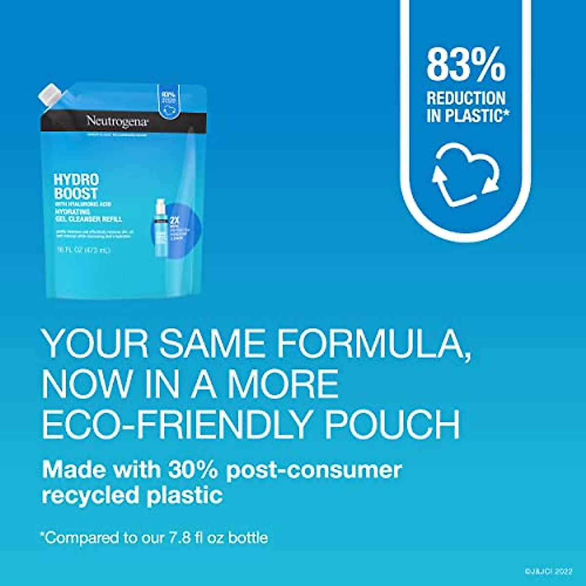 Neutrogena Hydro Boost Lightweight Hydrating Facial Cleansing Gel, Gentle Face Wash & Makeup Remover with Hyaluronic Acid, Hypoallergenic & Non Comedogenic, Refill Pouch, 16 fl. oz