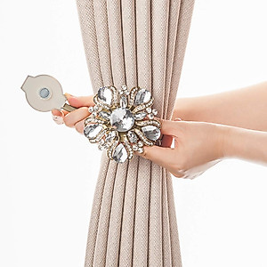 SUQ I OME Luxury Big Crystal Magnetic Curtain Tieback and Holdback Flower Curtain Clips Buckle Curtain Holder for Home Office Decoration (Bronze A,2PCS)