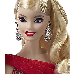 Barbie 2019 Holiday doll, 11.5-inch, Blonde, Wearing Red and White Gown, with Doll Stand and Certificate of Authenticity