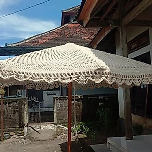 Macrame Umbrella Cover - Home Boho Decor Garden Beach Parasol Cotton Beige With Tassels, Umbrella with Fringe - Patio Umbrella - UV50+ Sun Protection, Waterproof Outdoor Umbrella Cover for 8.2' Umbrellas (ONLY COVER)