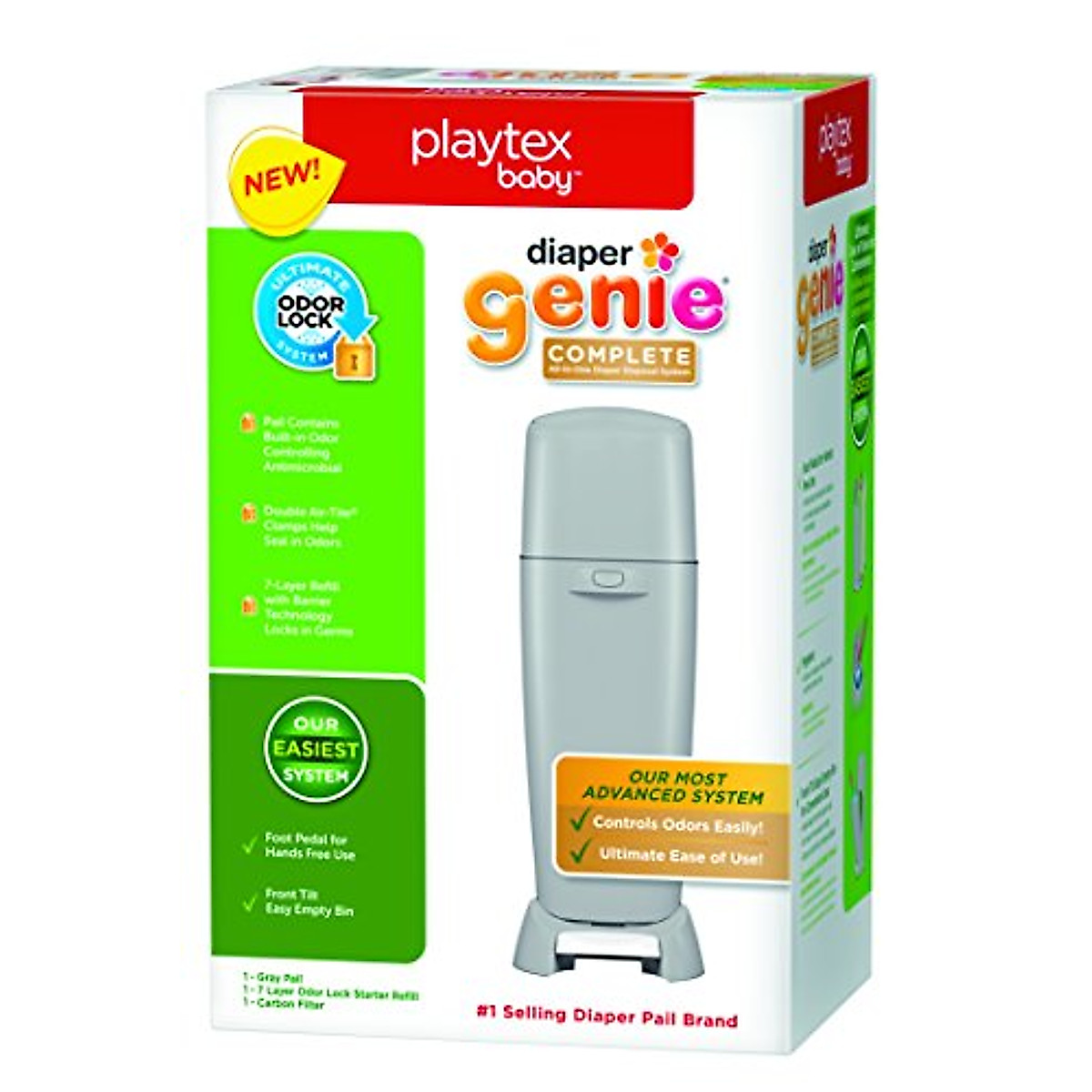 Playtex Diaper Genie Complete Diaper Pail with Odor Lock Technology, Gray
