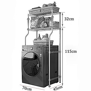 BKGDO Washer Storage Frames Floor Standing for Over Toilet,Round Tube Iron Tube Frame Washinghine Rack,Adjustable Partition Waterproof Washinghine Rack Bathroom Storage/Black