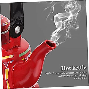 Retro Enamel Teakettle Teapot Green Tea Kettle Enamel Tea Kettle Tea Kettles Stovetop Tea Supply Stovetop Tea Kettle Red Handle Ancient Clock Handle Stovetop Kettle