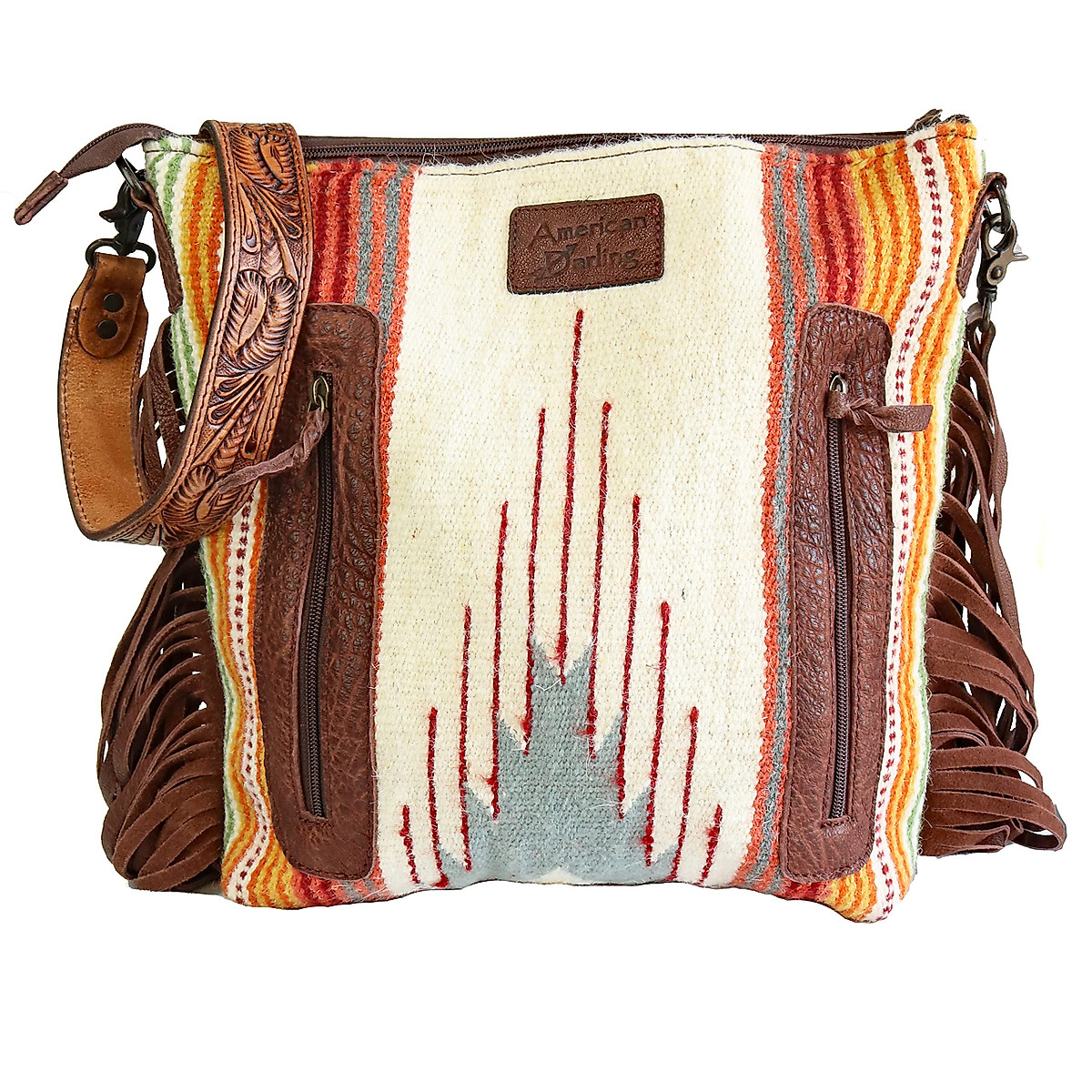 American Darling Aztec And Fringe Crossbody In Cream ADBGZ365