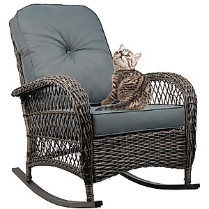 TXGDPIONEER Outdoor Wicker Rocking Chair, All Weather Resin Rattan Wicker Rocking Chairs, for Garden Backyard Lown Porch,1pc,Grey