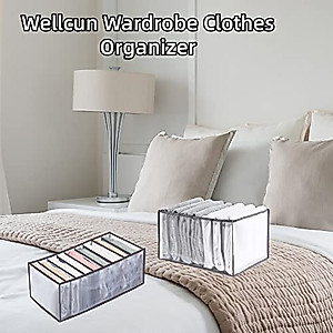 Wellcun Wardrobe Clothes Organizer 7 Grids, 2PCS Clothing Storage Bins, Underwear Drawer Organizer Clothes, Upgraded Foldable Jeans Compartment Storage Box, Mesh Clothes Storage Organizer