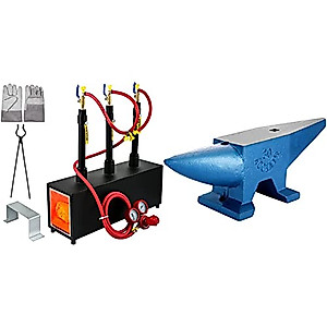 VEVOR Portable Propane Forge Three Burners and Open Structure & Happybuy Single Horn Anvil 66Lbs Cast Steel Anvil Blacksmith