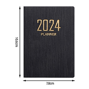 lamphle 2024 Weekly Monthly Pocket Planner Daily Agenda Book, A7 Mini Schedule Organizer with Glue Binding, Monthly Calendar, Planner with Faux Leather Hardcover & Ink-Proof Paper Atrovirens