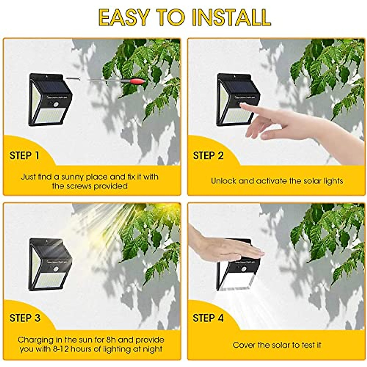 AdamStar Solar Lights Outdoor, 140 LED Motion Sensor Solar Lights, 270°Wide-Angle 3000 Lumens Waterproof Solar Security Wall Lights for Fence Post Back Yard Front Door Deck Patio Garden 2Pack (2 Pack)