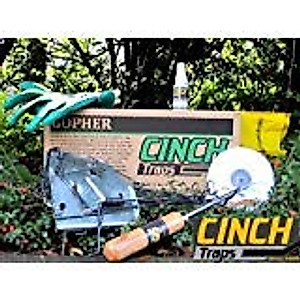 Cinch Gopher Trap with Tunnel Marking Flag, Heavy Duty Reusable Rodent Trap System, Gopher Trapping Kit for Outdoor Garden Lawn with Gardening Gloves and Tunnel Cleaning Tool, 3 Pack, Large