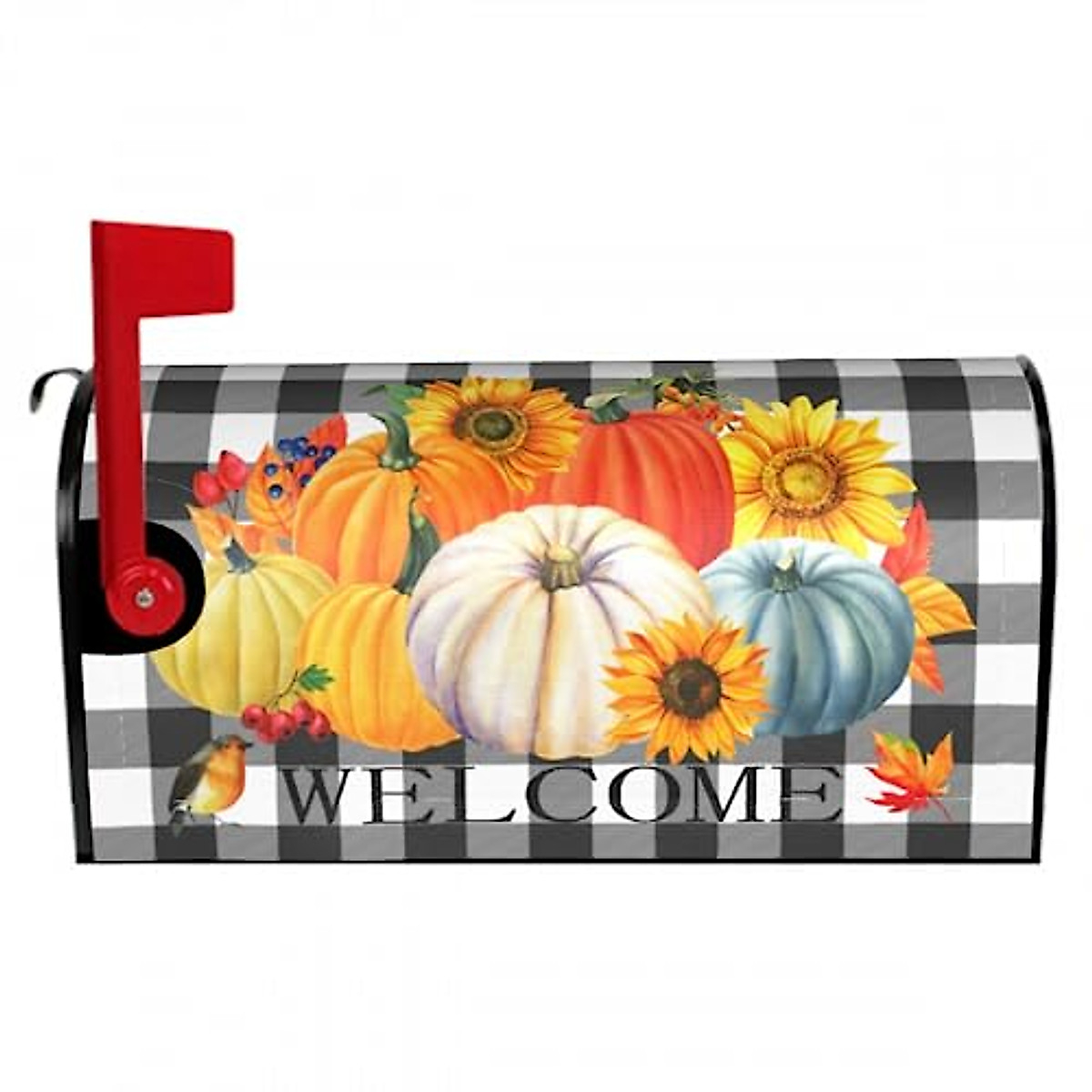 Fall Magnetic Mailbox Covers Standard Size 18 X 21 Welcome Pumpkin Sunflower Plaid Mailbox Cover Autumn Thanksgiving Decorations Mailbox Wrap Post Letter Box Covers Decor for Outdoor Home Garden