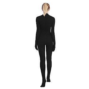 SUPRNOWA Women's Jumpsuit Bodycon Full Body Unitard Long Sleeve Bodysuit with Zipper Comfortable Spandex One-Piece Dance Costume (Medium, Black)