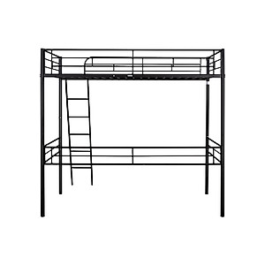 Lifeand Sturdy Twin Size Metal Loft Bed with Built-in Ladder and Guardrails for Space-Saving Solution in Kids' and Teens' Rooms,Black