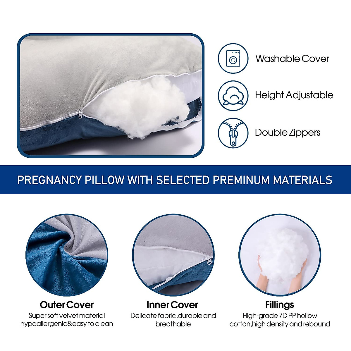 cauzyart Pregnancy Maternity Pillows for Sleeping 55 Inches U-Shape Full Body Pillow Support - for Back, Hips, Legs, Belly for Pregnant Women with Removable Washable Velvet Cover
