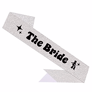 The Bride Sash - Disco Bride to Be/Bachelorette Party Decorations - Mamma Mia Bridal Shower Party Decorations, Dancing Queen Disco Bride Decorations Silver Glitter