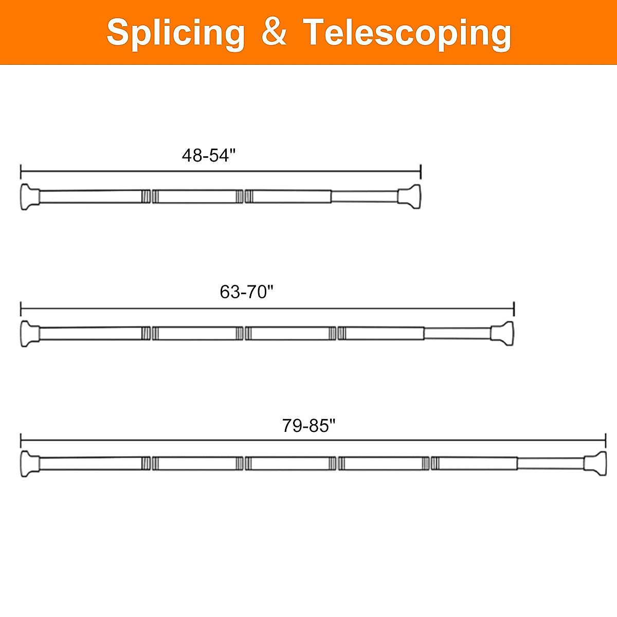 Closet Rod | 63-70 Inch Adjustable | 1.26 Inch Diameter | Heavy Duty Closet Rods for Hanging Clothes | Premium Metal Closet Poles for Closet, Wardrobes, Windows | Black