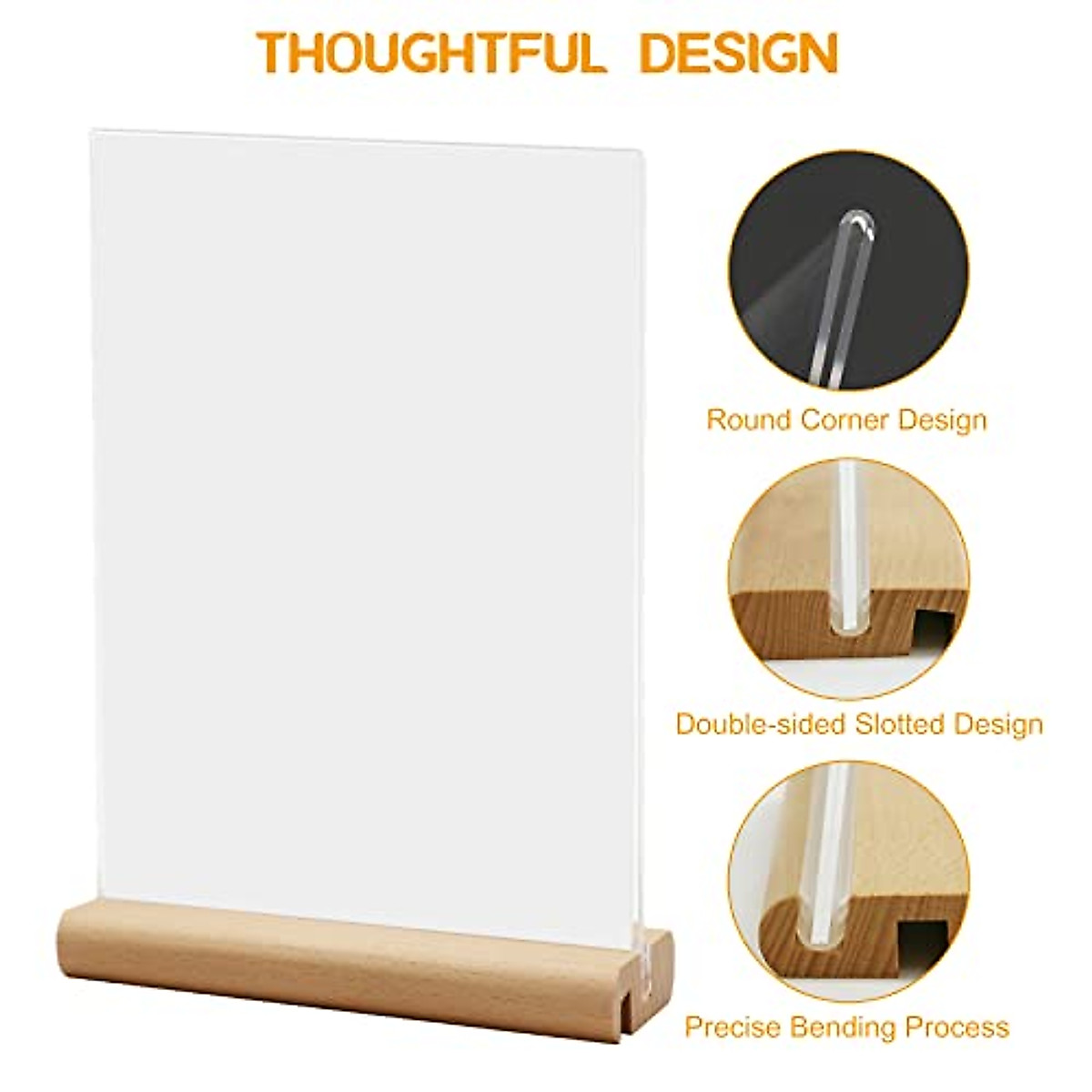 3 Pack Acrylic Sign Holder, L/T Shape Clear Acrylic Frames Wood Base, Table Menu Display Stand for Office, School, Restaurant (8.5 x 11)