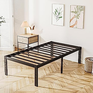 Bednowitz Twin Bed Frames, 18 Inch High Metal Bed Frame, Noise-Free Platform Bed No Box Spring Needed, 4000lbs Heavy Duty Support Mattress Foundation, Easy Assembly, Black