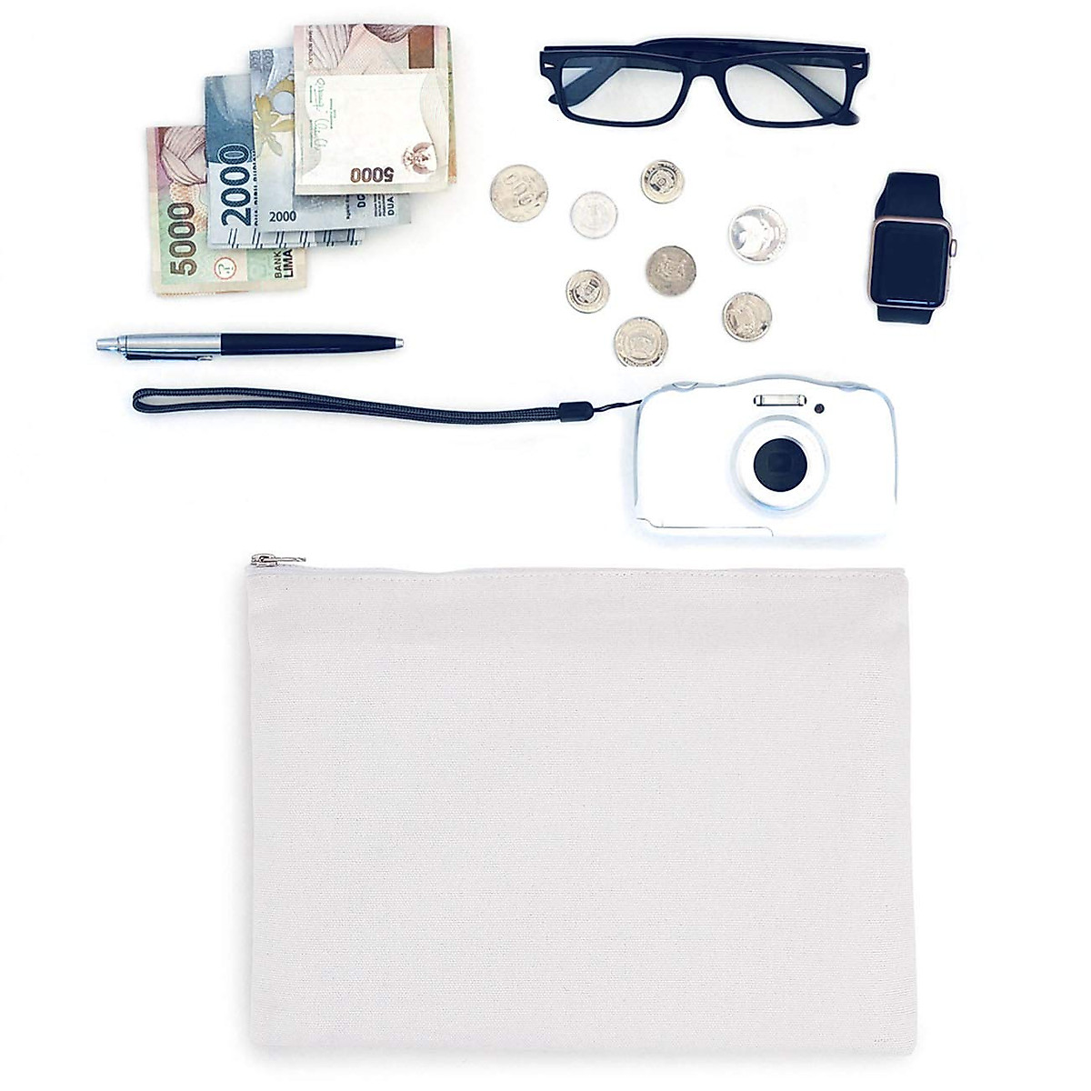 YINGKOR Cotton Canvas Zipper Cosmetic Bag Makeup Bags Tool Organizer with Cotton Lining 20x28cm, White, 7.87x11.02 inches, 20x28cm, Pack of 2