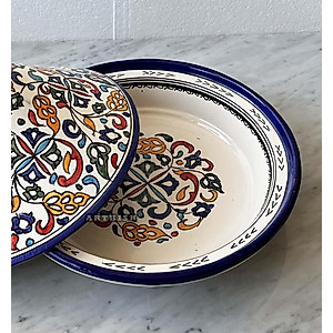 ARTKISH Hand Painted Moroccan Ceramic Tagine Cooking Pot Cookware for Cook and Serving - Pottery Tajin Dishware Perfect Housewarming Gift. (35cm = 14 inch)