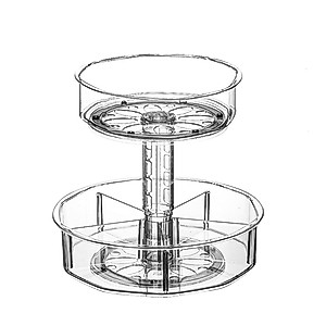 A ALFEEL 2 Tier Lazy Susan Organizer, 11.8 Inches Height Adjustable Rotating Turntable with 5 Divided Bins , Clear Spice Rack for Cabinet, Fridge, Bathroom, Makeup,Medicine ,Pantry Organization