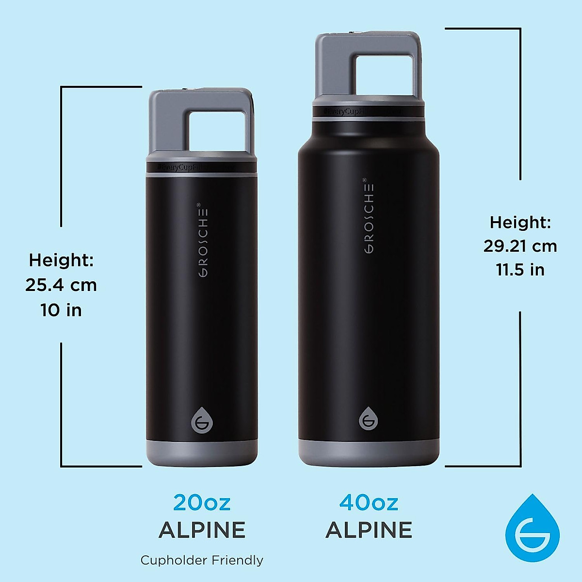 GROSCHE Alpine Flip n' Sip 20 oz Insulated Water Bottle - Stainless Steel, Leakproof Flask with Straw - Perfect for Gym, Travel & Outdoor Use - Keeps Water Cold up to 60 hrs - Graphite Black