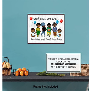 God Says You Are Wall Art - Religious Gifts - African American Boys Room Decor - Spiritual Christian Gifts - Inspirational Bible Verses - Scripture Home Decor- God Wall Art - Black Boys Bedroom Decor