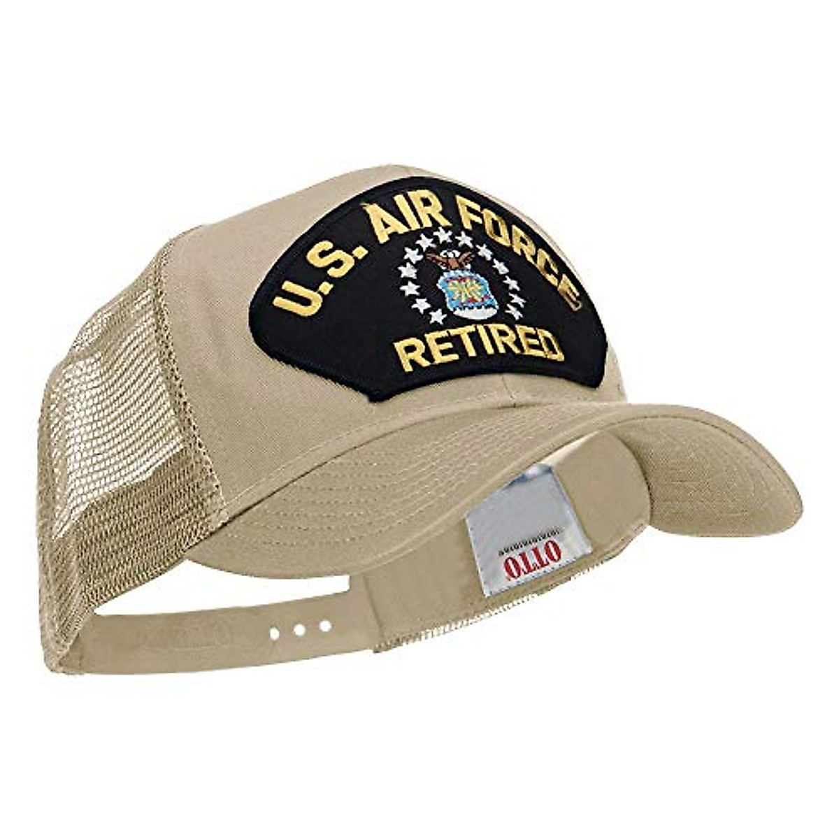 e4Hats.com US Air Force Retired Military Patched Mesh Cap - Khaki OSFM