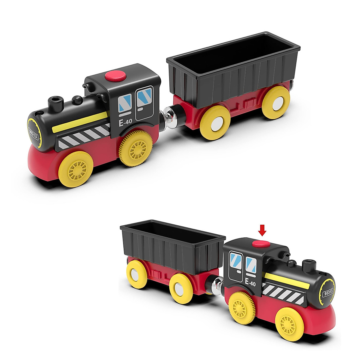 Battery Operated Locomotive Train, Magnetic Train Toy for Wooden Tracks, Motorized Train Compatible with Thomas, Brio, Chuggington, Melissa & Doug