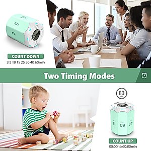 Pomodoro Timer, 8 Sides Visual Magnetic Timer, Digital Cube Flip Timer, Countdown & Count up Timer, Silent & Alarm, Rotating Productivity Timer for Time Management Work Study Exercise(Green)