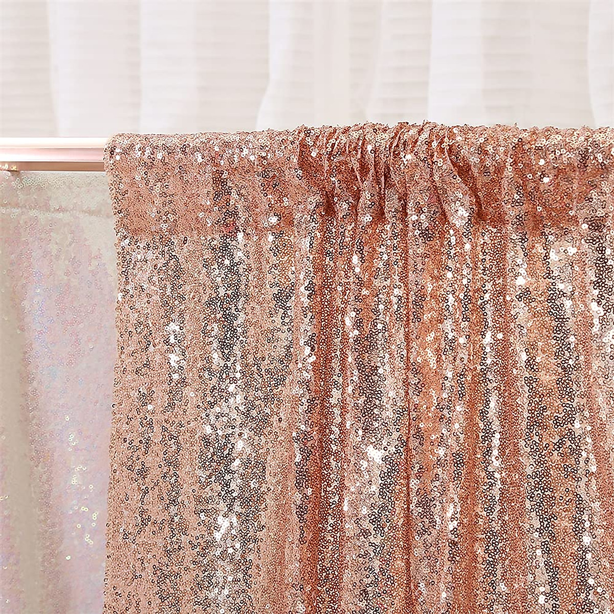 Sequin Backdrop Curtain Eternal Beauty Glitter Sequin Background for Wedding Party Decor (W6 x H6FT,Rose Gold)