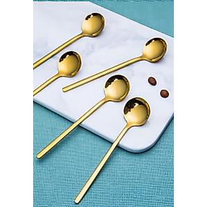 IZELOKAY 6.7 Inches 304 Stainless Steel Mixing Spoons, Stirring Spoons, Tea Spoons, Gold Teaspoons, Ice Tea Spoons, Set of 2 (Gold)
