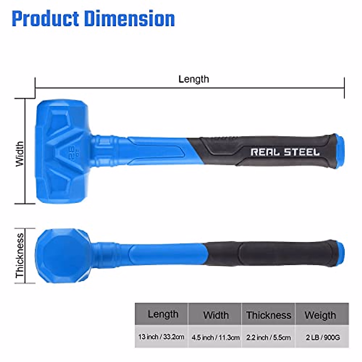 REAL STEEL Dead Blow Hammer with Carbon Steel Core Handle, Marring and Sparking Resistant, 28 Ounce (0317)