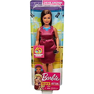 Barbie News Anchor Doll, Brunette Curvy Doll with Microphone, for 3 to 7 Year Olds