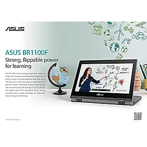 ASUS BR1100 Laptop, BR1100FKA-QE1S-CB, 11.6" HD Touch Screen, Glossy Display, Intel Celeron N4500 Processor, 4GB RAM, 64GB Storage, MIL-STD 810H, TPM 2.0, Windows 10 Pro, Star Grey Bilingual KB