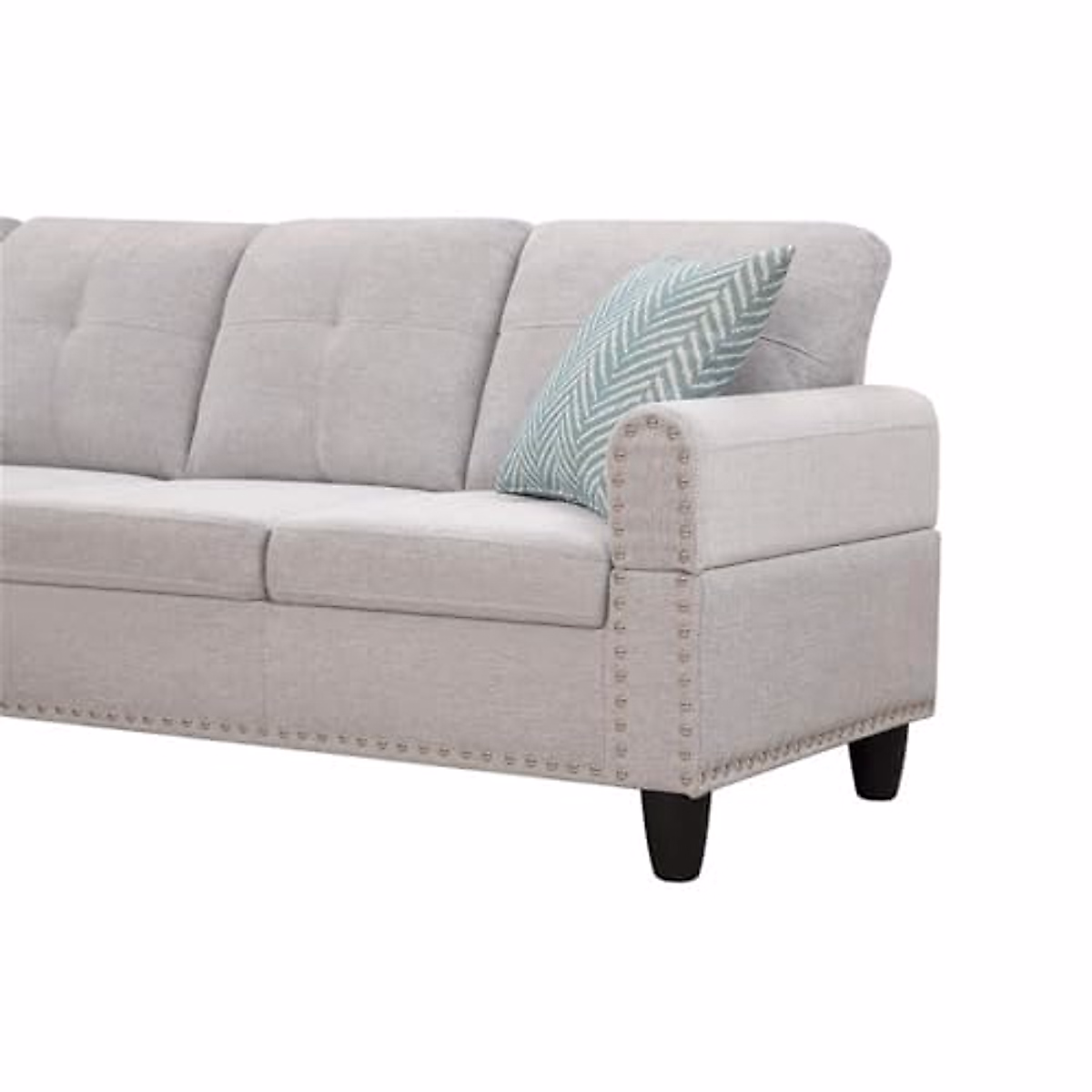 Devion Furniture Polyester Fabric Sectional Sofa with Lift-top Storage Ottoman, Tufted Design, in Light Gray Finish