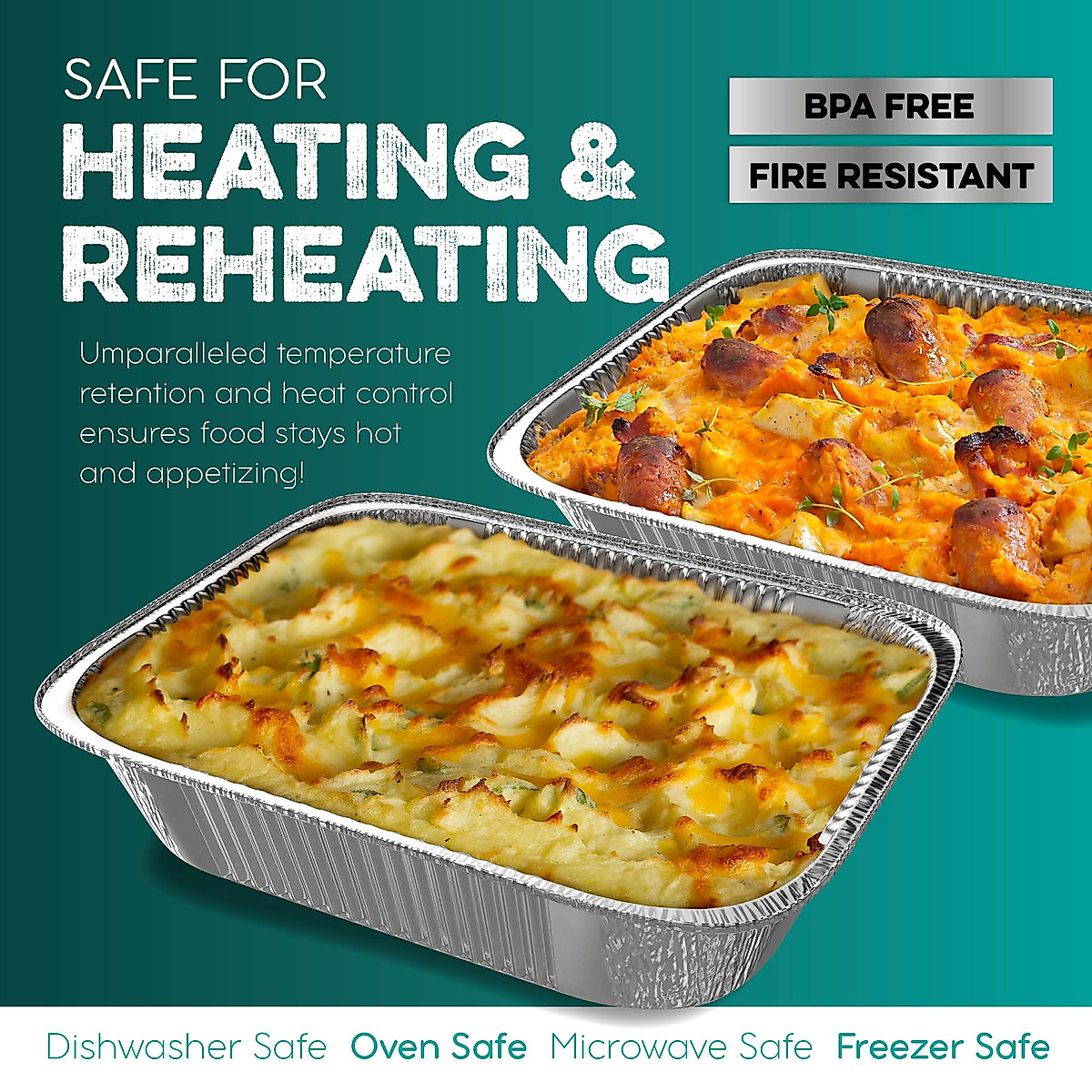 Aluminum Pans With Lids 9x13 [10 Sets] Aluminum Foil Pans Trays With Lids - Half Size Tin Foil Disposable Pans For Baking, Roasting, Cake Serving Dishes, Catering Supplies, Steam Table Chafing