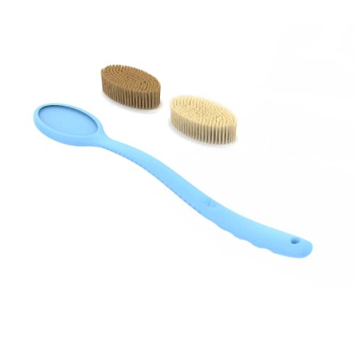 Avilana® Shower Body Brush with Advanced Hygiene Technology, Long 19 inch Curved Silicone Handle Back Scrubber with Dual-Sided Brush Soft and Stiff (Replacement Pads- Soft and Stiff Bristles)