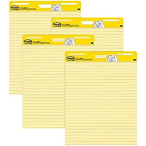 Post-it Super Sticky Easel Pad, 25 in x 30 in Sheets, Yellow Paper with Lines, 30 Sheets/Pad, 4 Pads/Pack, Great for Virtual Teachers and Students (561 VAD 4PK)