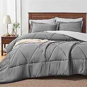 BEDELITE Twin XL Comforter Set 5 Pieces Bed in A Bag - Soft Microfiber Reversible Twin Extra Long Grey Bed Set with Comforters, Sheets, Pillowcase & Sham, Cozy Luxury Bedding Sets for All Season