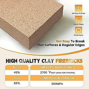 Fire Bricks, Woodstove Firebricks, Size 9″ x 4-1/2″ x 1-1/4″, 4-Pack, Insulating Fire Bricks, Clay Firebricks Replacement for Wood Stoves, Fireplaces, Fire Pit, Kiln, Pizza Oven