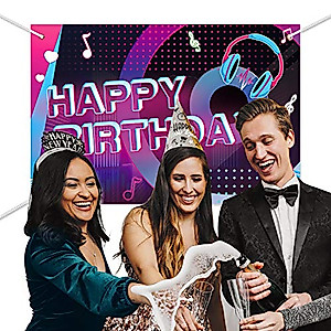 Music Happy Birthday Backdrops, Musical Themes Birthday Yard Sign, Karaoke Party Decorations Short Video Studio Banner, Photography Background for Boy Girl Music Notes Party Supplies 7x4.3FT