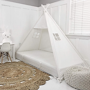 Domestic Objects | Play Tent Bed Canopy | Teepee for Mattress | 100% Cotton Canvas | Premium Quality (Twin/Single No Door) (White)